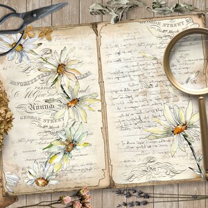 White Daisy 2 Journal Kit, 5 Digital Junk Journal Pages, 11 X 8.5 ...
