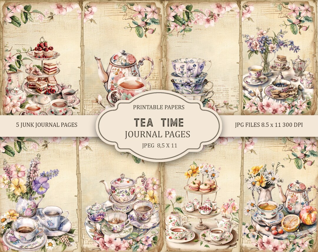 Tea Time Journal Pages, Spring Ephemera, Tea Printable, Printable Paper ...