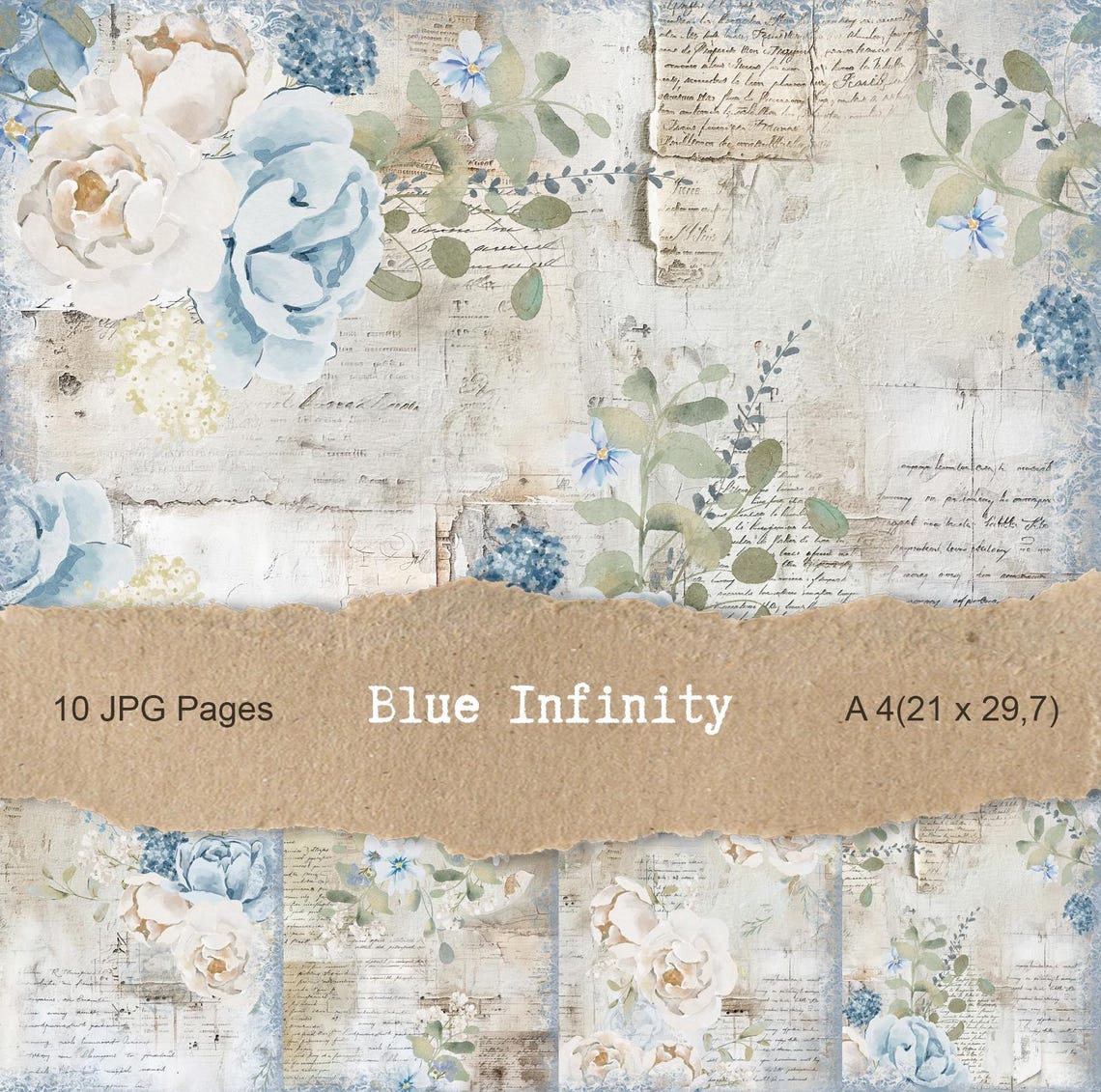 Blue Infinity Printable Paper Pack, Embossed Paper for Junk Journals ...