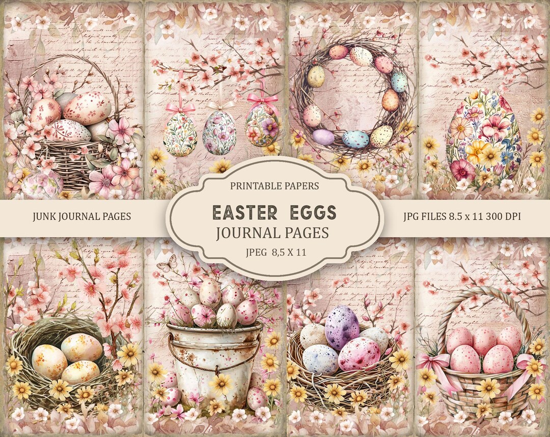 Easter Eggs Pages Junk Journal Kit: Printable Scrapbook Pages, Flowers ...