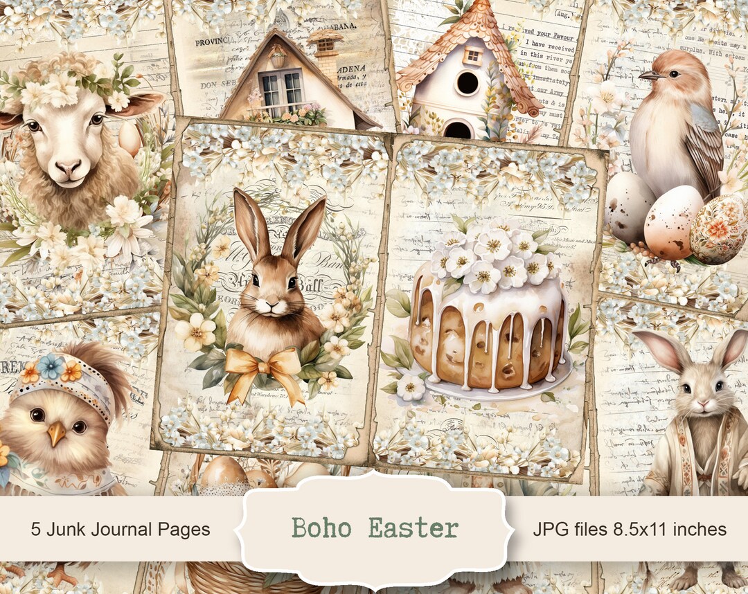Boho Easter 5 Junk Journal Digital Pages, Easter Paper Scrapbooking ...