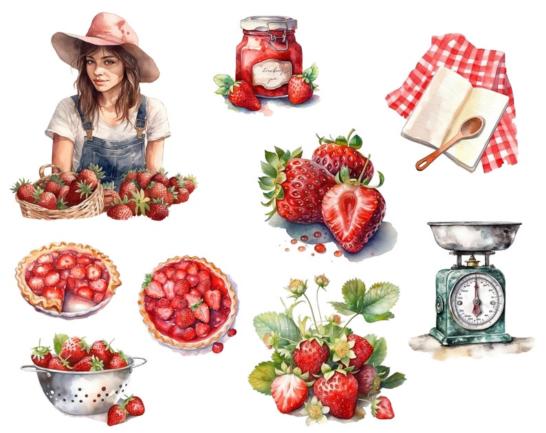 Strawberry Farm Clipart 15 PNG Strawberries Clipart Digital - Etsy