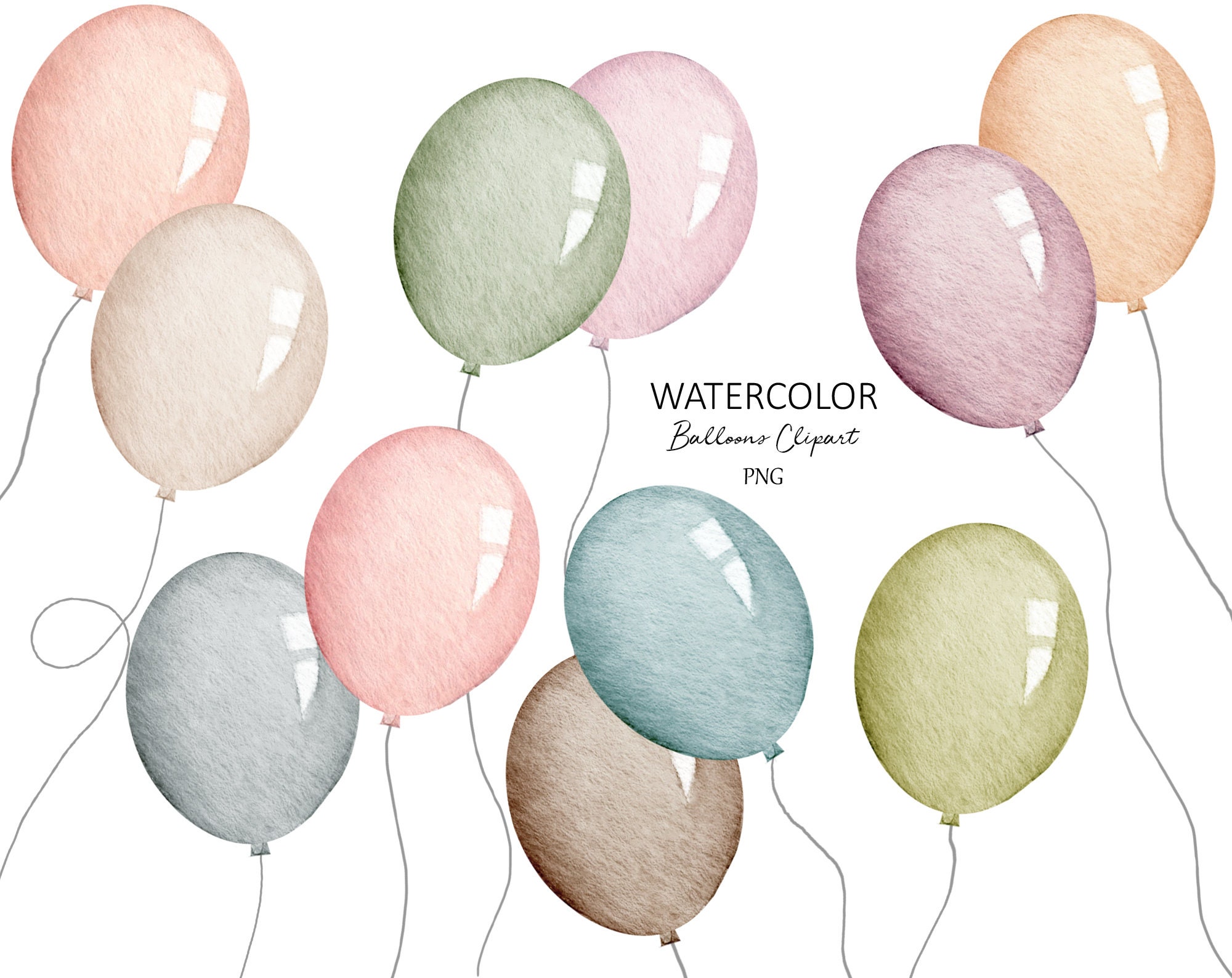 Watercolor Balloons Clipart Png Birthday Clipart Balloon - Etsy