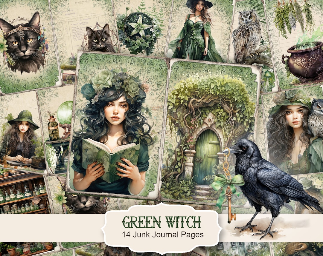 Green Witch Junk Journal Kit, Witch Pages, Scrapbook Printables ...