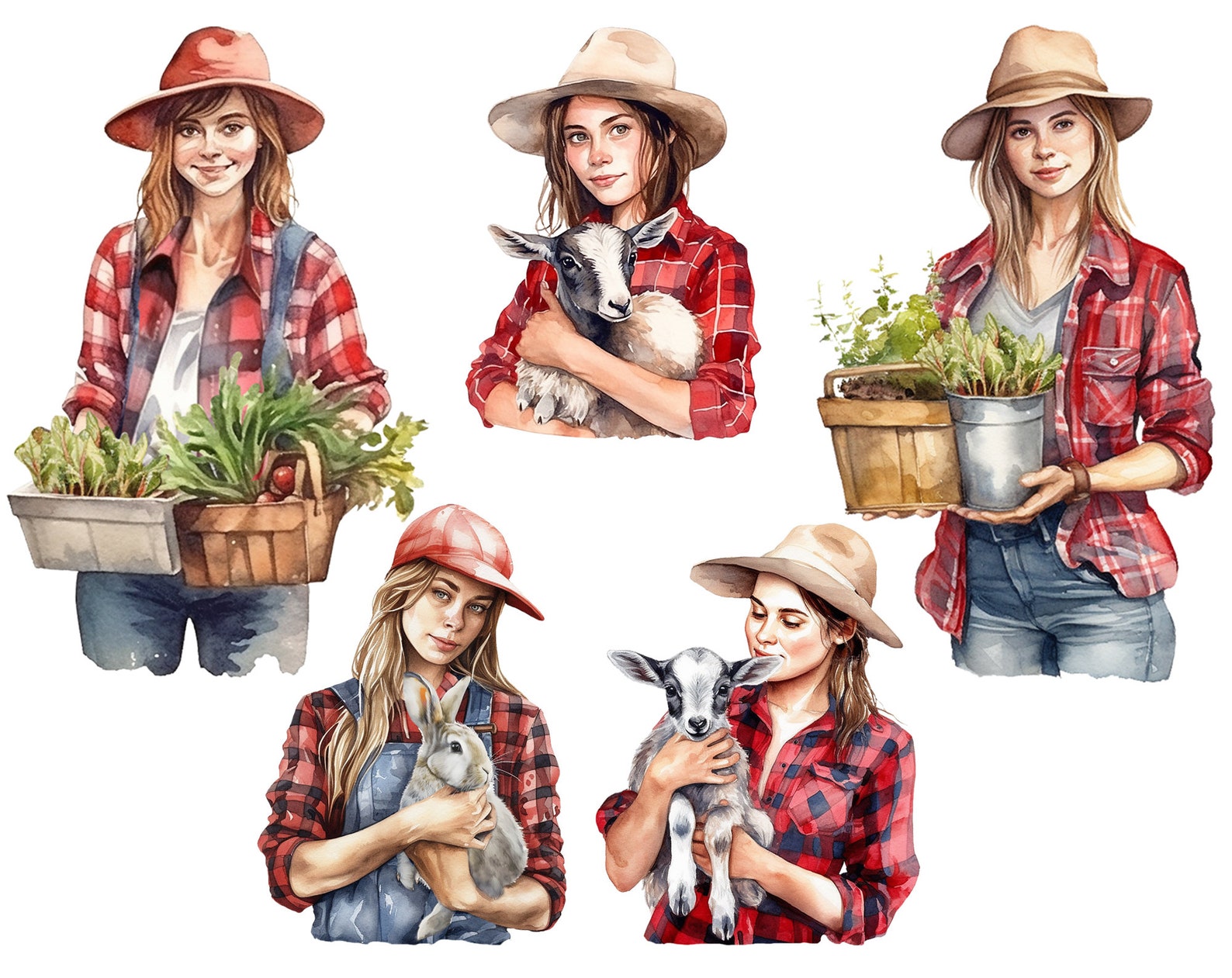 Farm Girl Clipart 5 PNG Farm Clipart Cottagecore Clipart - Etsy