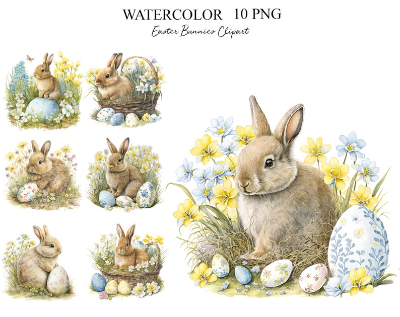 Easter Bunny Clipart 10 PNG Easter Rabbit Clipart Easter - Etsy