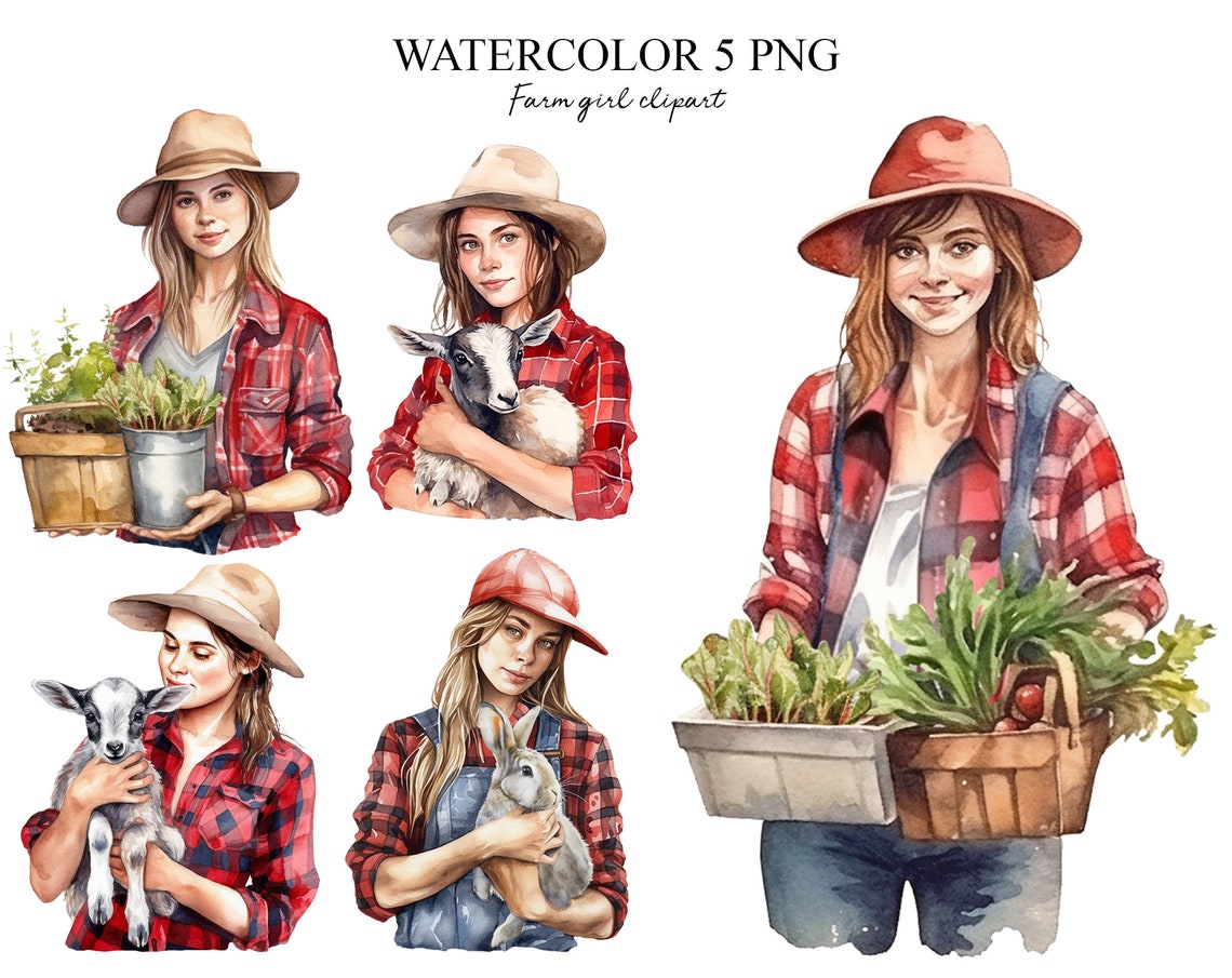 Farm Girl Clipart 5 PNG Farm Clipart Cottagecore Clipart - Etsy