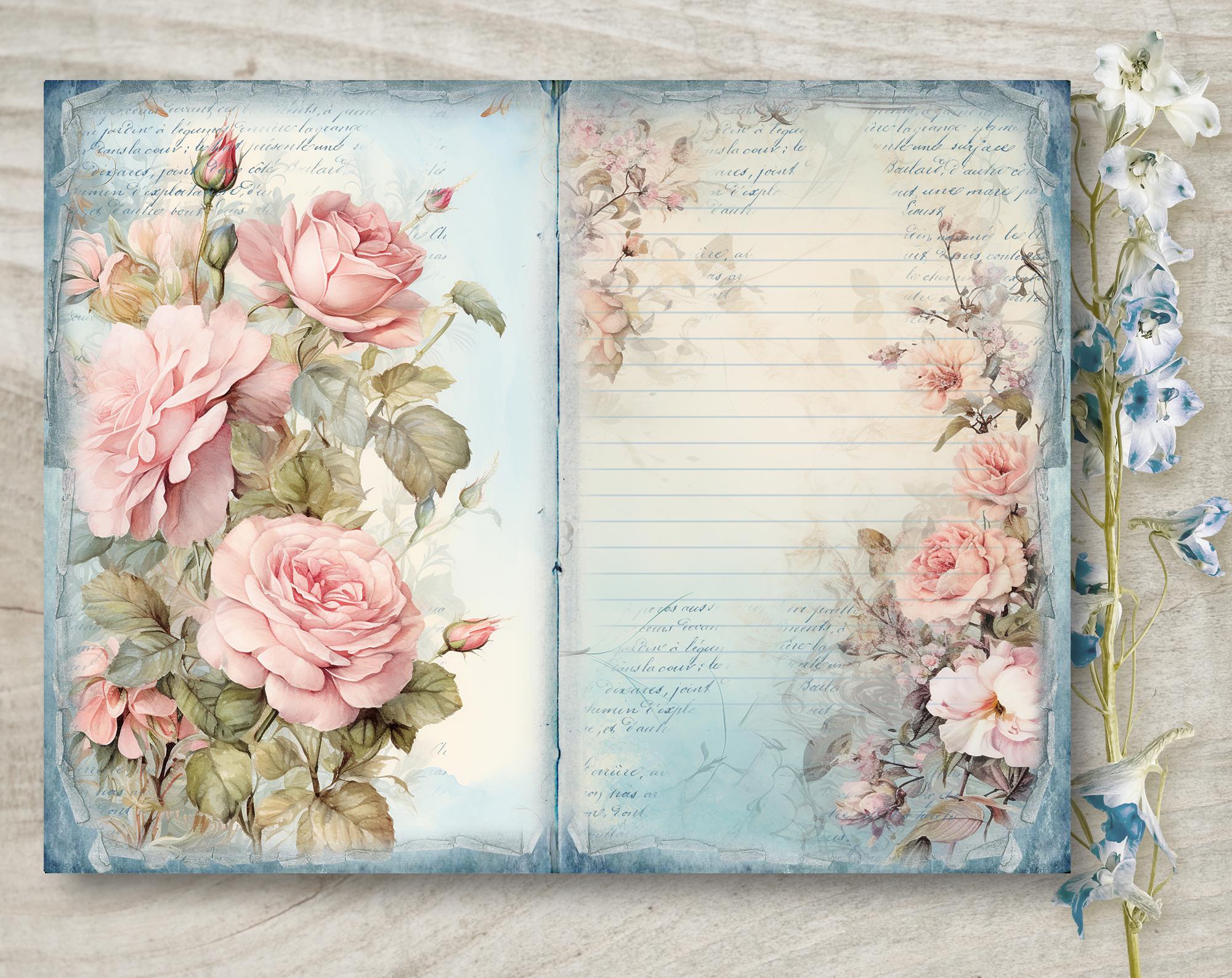 Elegant Blue Junk Journal Kit: Printable Scrapbook Pages (PDF), Part 5 ...