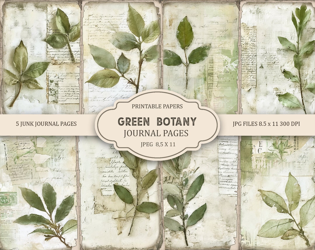 Botanical Green Junk Journal Printable Pages, Junk Journal Kit ...