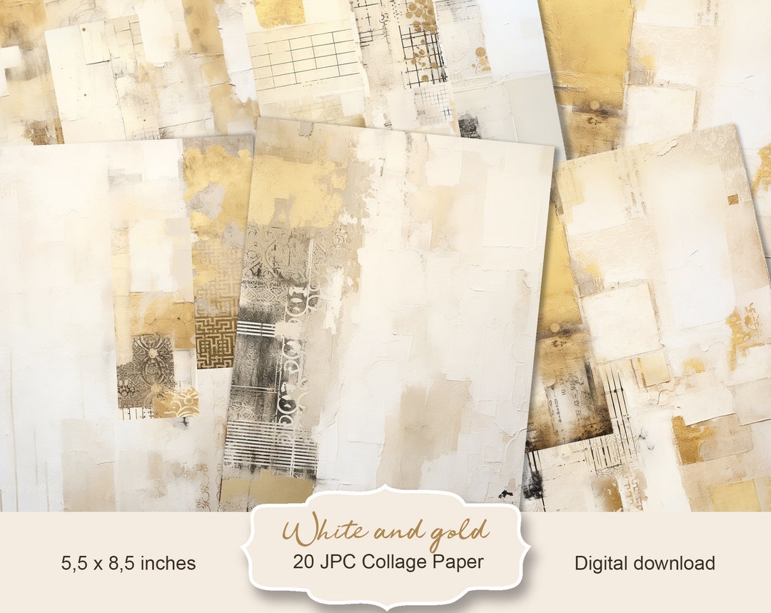 White and Gold Neutral Papers Collage Printable Junk Journal, Junk ...