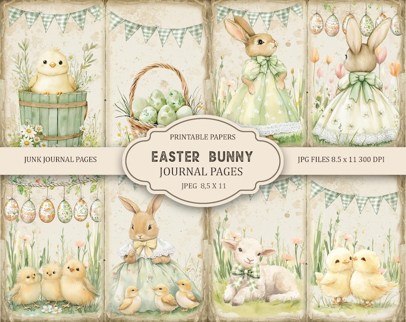 Easter Bunny Junk Journal Pages, Easter Digital Paper Scrapbooking ...