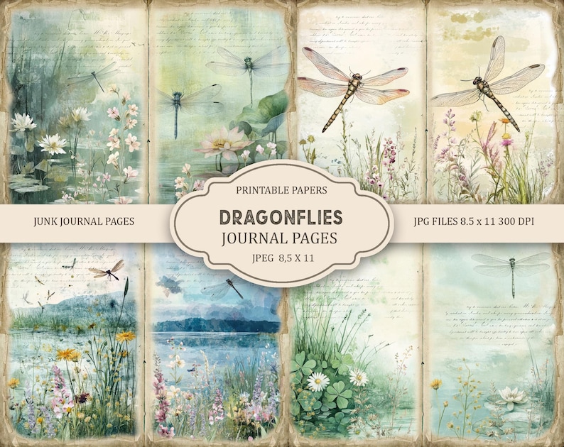 Dragonflies Junk Journal Kit: Printable Scrapbook Pages (JPG, PDF) - Etsy