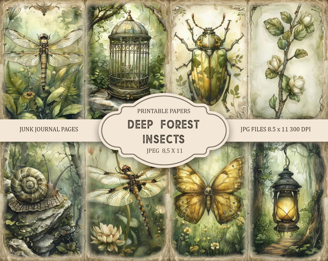 Deep Forest. Insects Junk Journal Pages, Spring Ephemera, Scrapbook ...