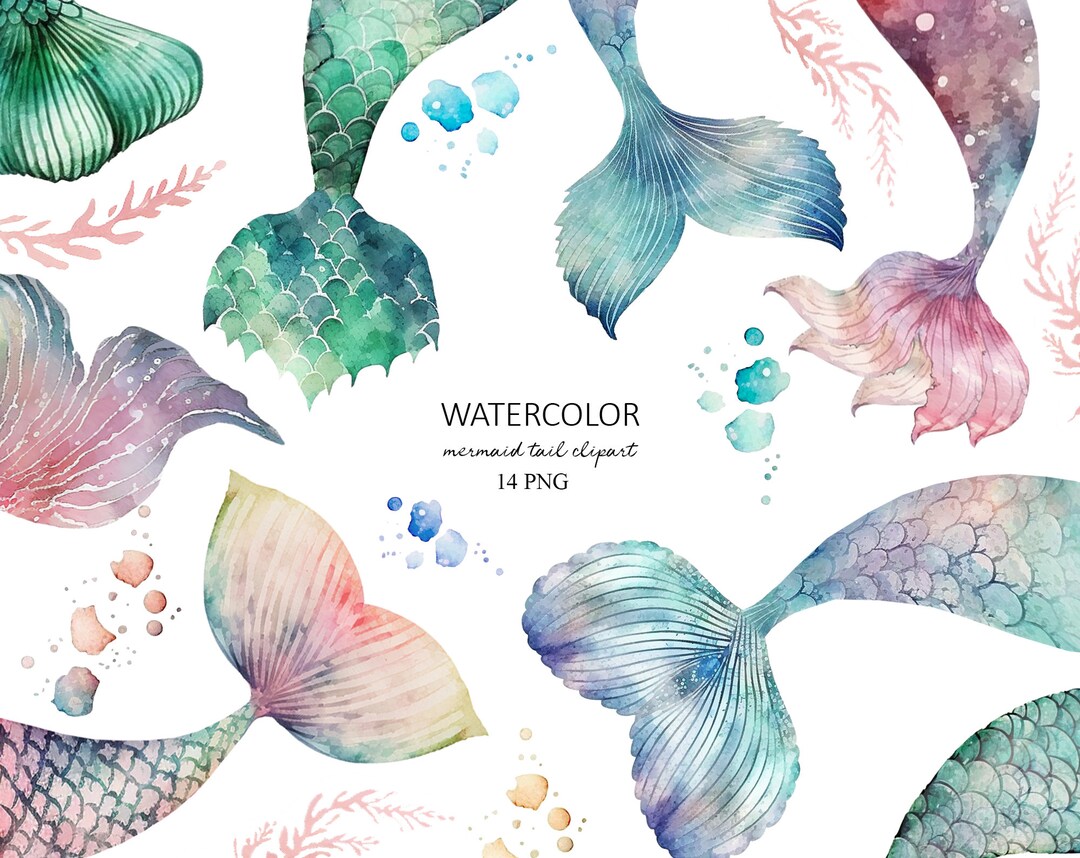 Watercolor Mermaid Tail Clipart, Sea Beach Clipart, Mermaid Tails ...