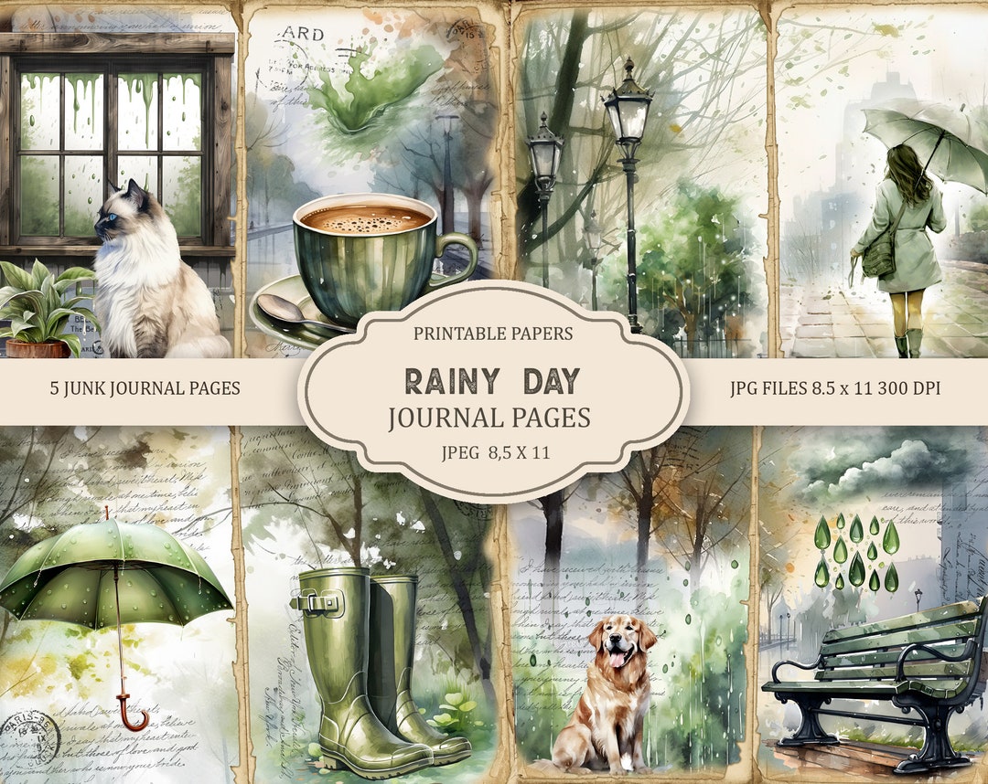 Rainy Day Junk Journal Pages, Spring Ephemera, Scrapbook Printable ...