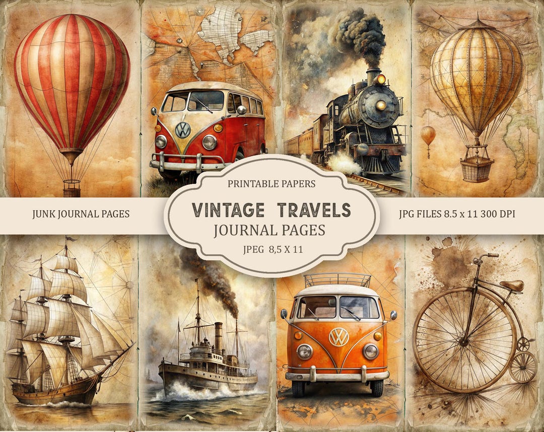 Vintage Travels Junk Journal Pages, Spring Ephemera, Scrapbook Printable, Printable Paper ...