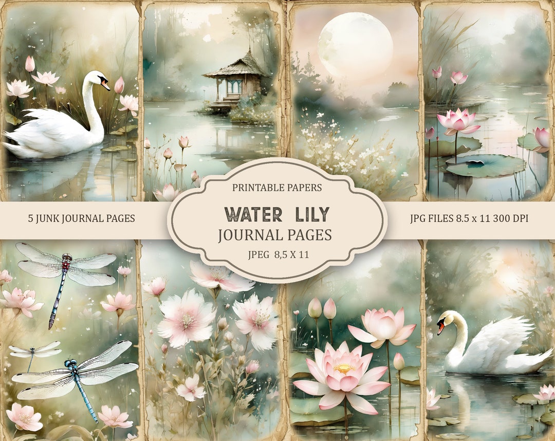 Water Lily Junk Journal Printable Pages, Junk Journal Kit, Scrapbook ...