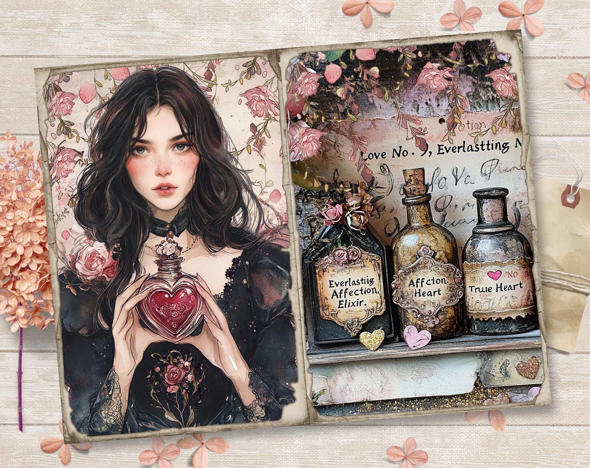 Love Potions Valentines Junk Journal Pages, 11 X 8.5, Printable Journal ...