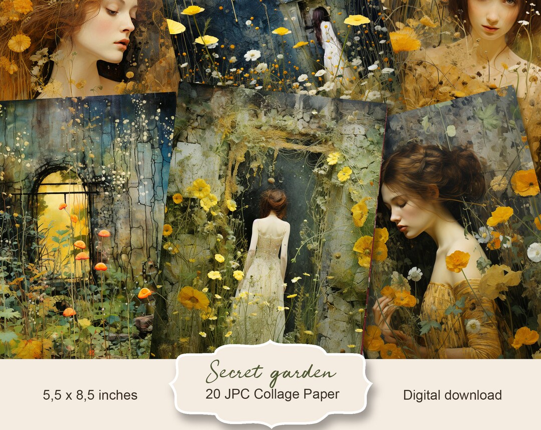 Secret Garden Papers Collage Printable Junk Journal, Klimt Junk Journal ...