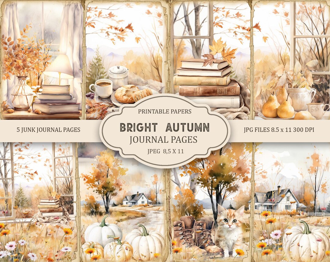 Bright Autumn Junk Journal Pages, Fall Ephemera, Scrapbook Printable ...