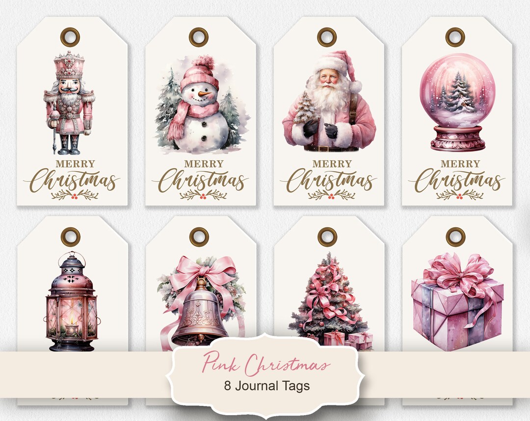 Pink Christmas Journal Tags, Santa Printable Tags, Vintage Christmas ...