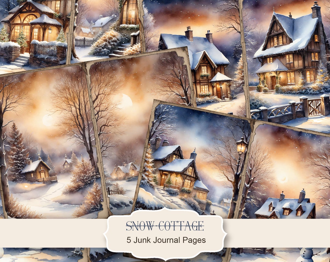 Snow Cottage Junk Journal Kit, Merry Christmas Junk Journal Pages ...