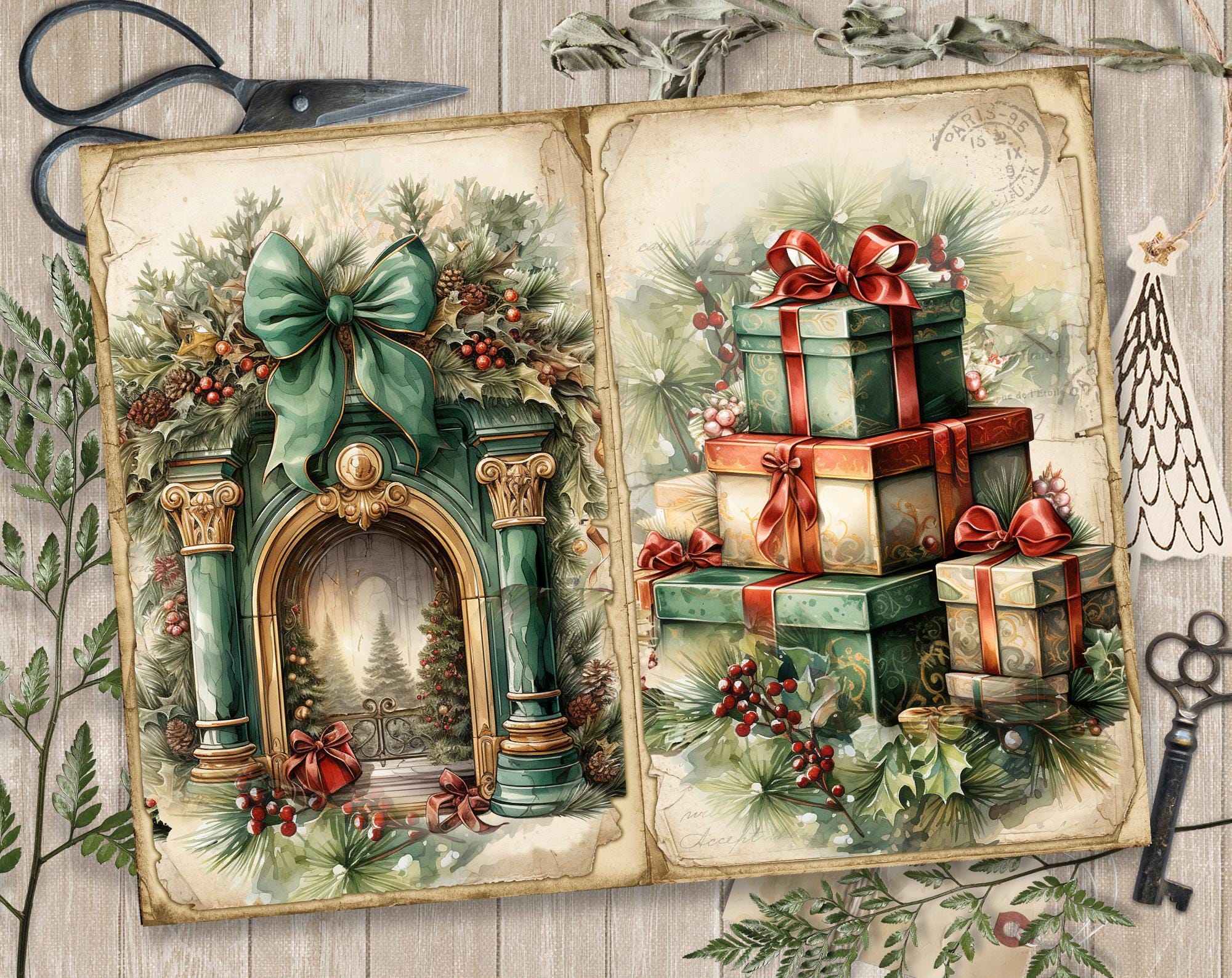 Vintage Christmas 1 Junk Journal Printable Pages, Scrapbook Printable ...