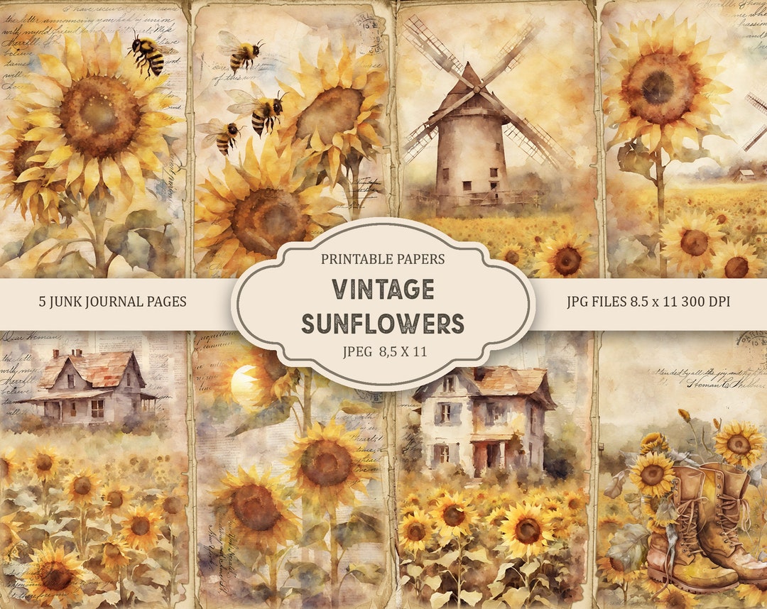 Vintage Sunflowers Journal Pages, Spring Ephemera, Scrapbook Printable ...