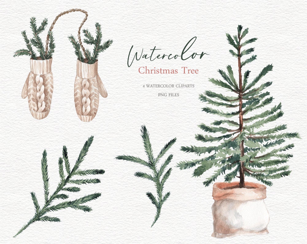 Christmas Winter Clipart Christmas Tree Watercolor Christmas - Etsy