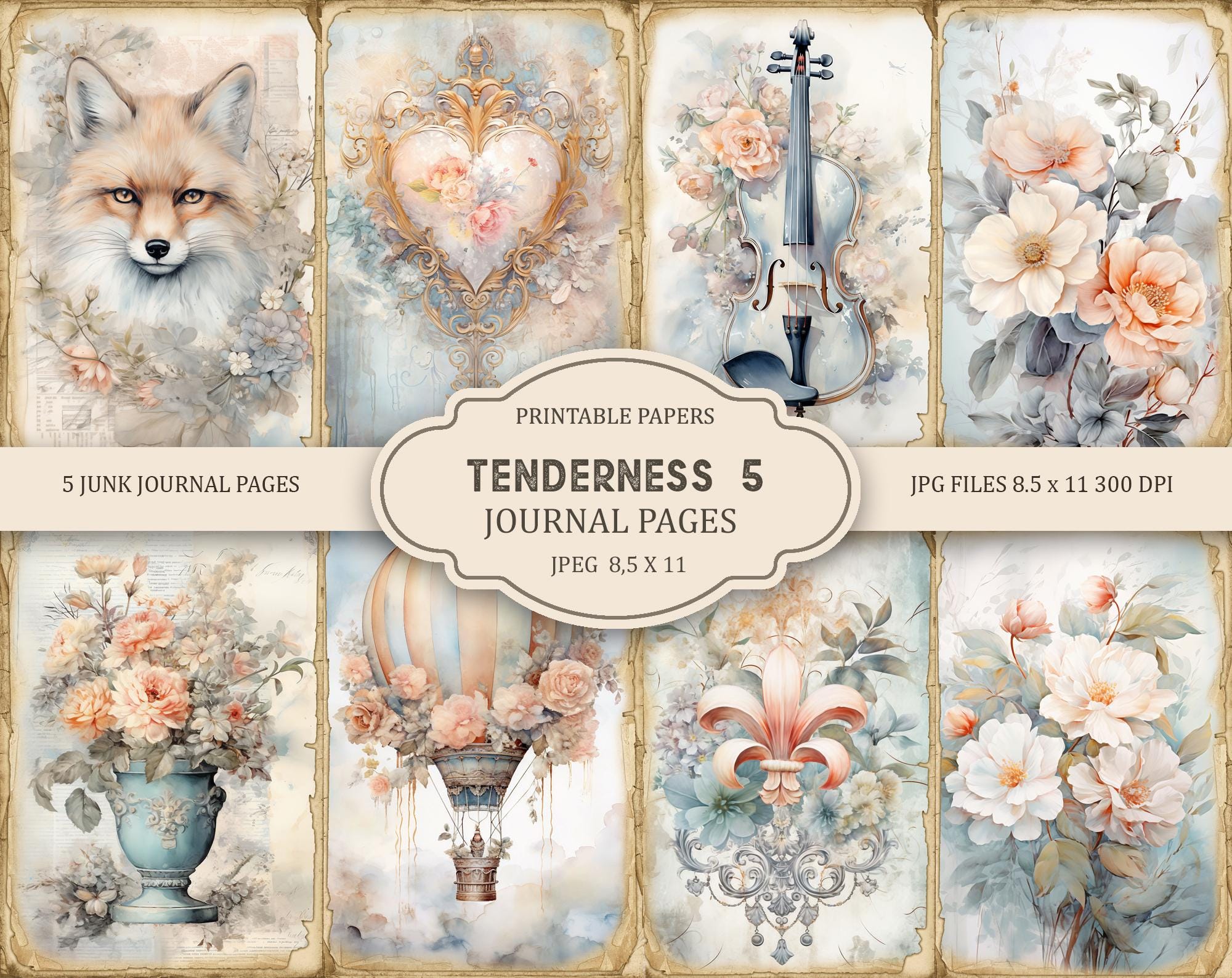 Tenderness 5 Junk Journal Printable Pages, Junk Journal Kit, Scrapbook ...