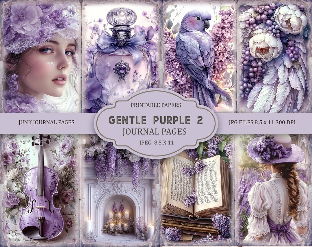 Gentle Purple Junk Journal Kit, Printable Collage Pages (digital ...