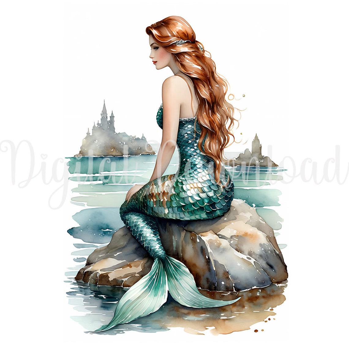 10 Watercolor Mermaid Clipart, Printable Watercolor Clipart, High ...