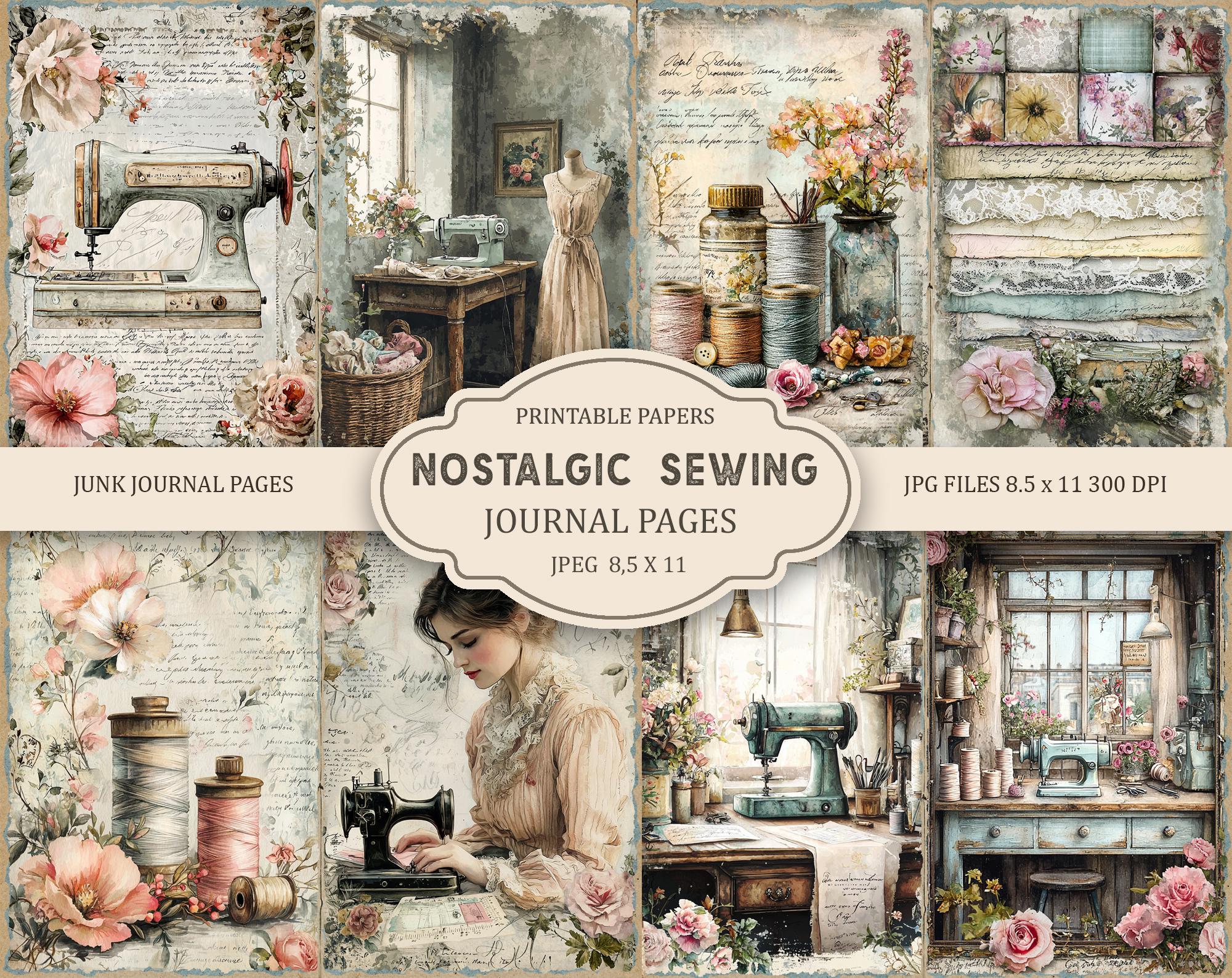 Nostalgic Sewing Junk Journal Kit: Printable Scrapbook Pages, Sewing ...