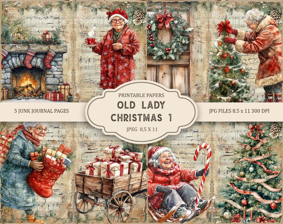 Old Lady Christmas 1 Junk Journal Kit: Printable Scrapbook Pages (JPG ...