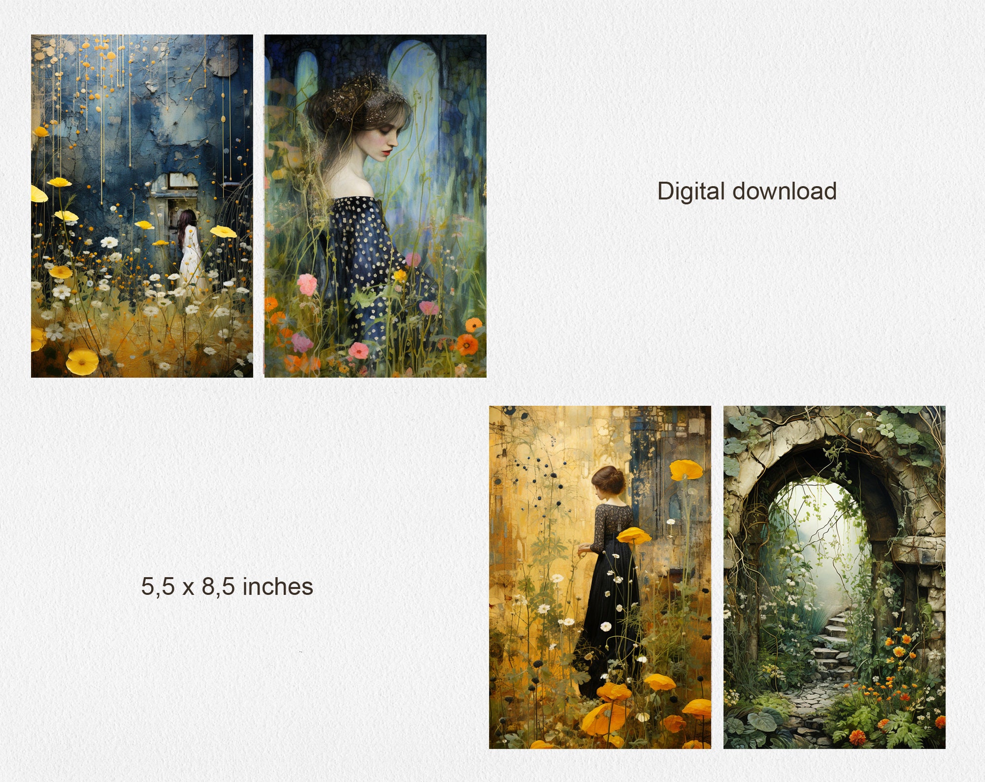 Secret Garden Papers Collage Printable Junk Journal, Klimt Junk Journal ...