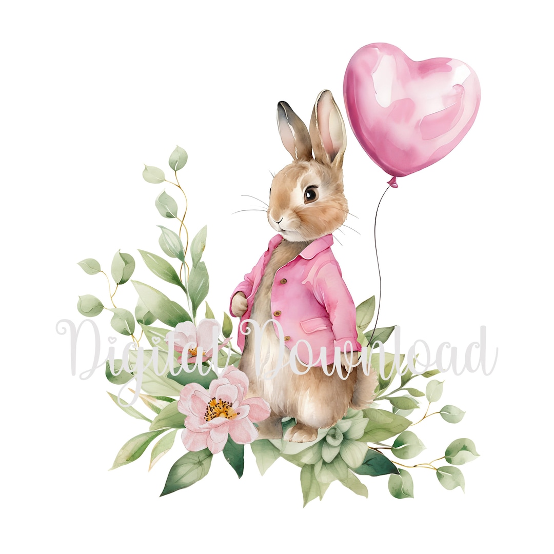 Pink Flopsy Bunny, Greenery PNG, Animal Sublimation Design, Beatrix ...