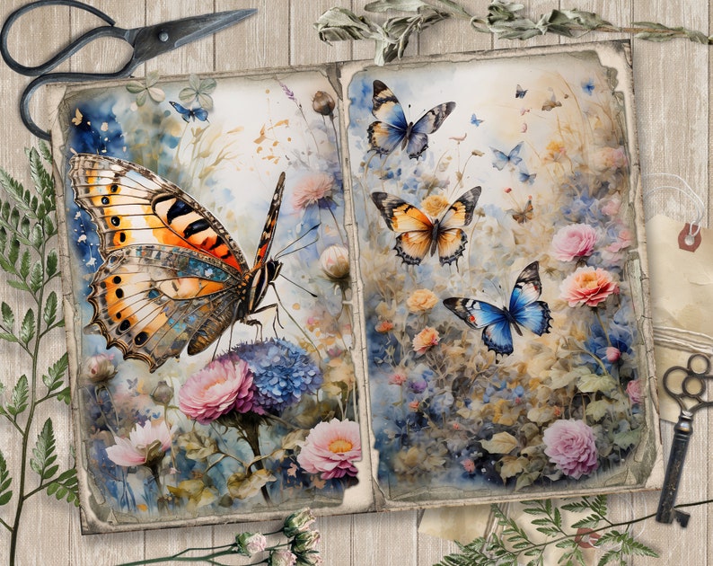Meadow Butterflies Junk Journal Pages, Spring Ephemera, Scrapbook ...