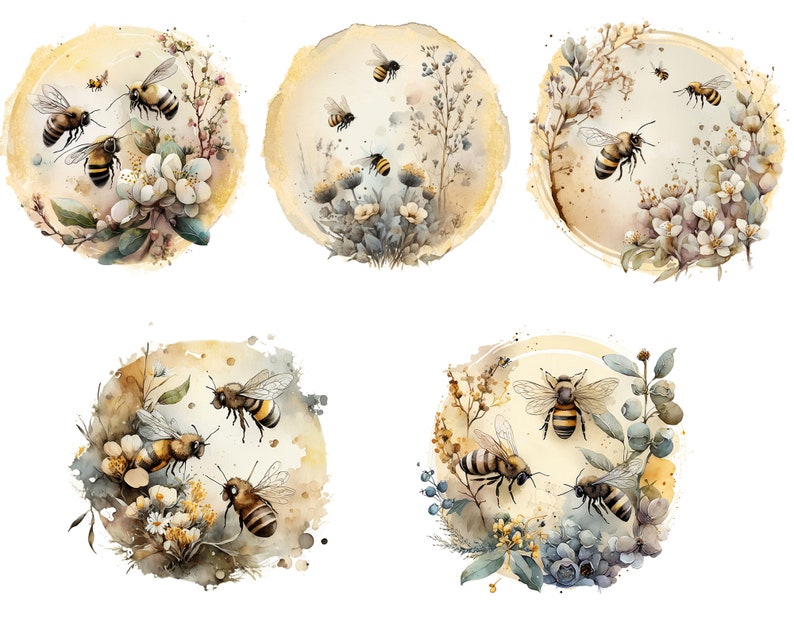 Honey Bee Clipart, Honey, Spring Garden, Flowers, Scrapbooking, Digital ...