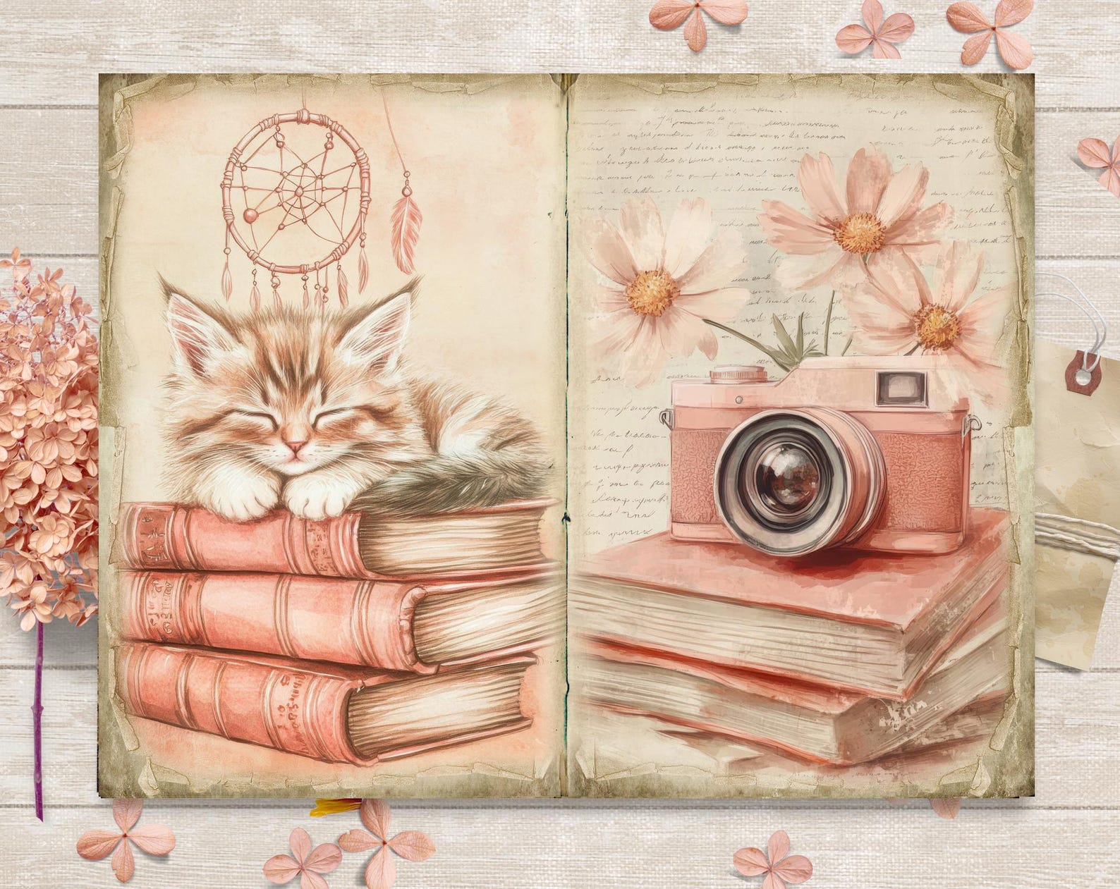 Coral Tenderness Junk Journal Printable Pages, Junk Journal Kit ...