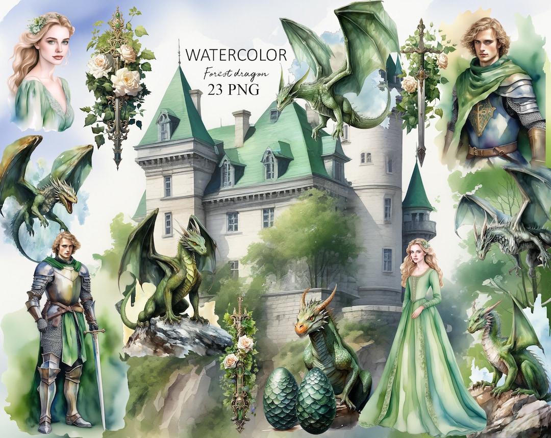 Forest Dragons Clipart, Watercolor Dragons Clipart 23 PNG, Forest ...