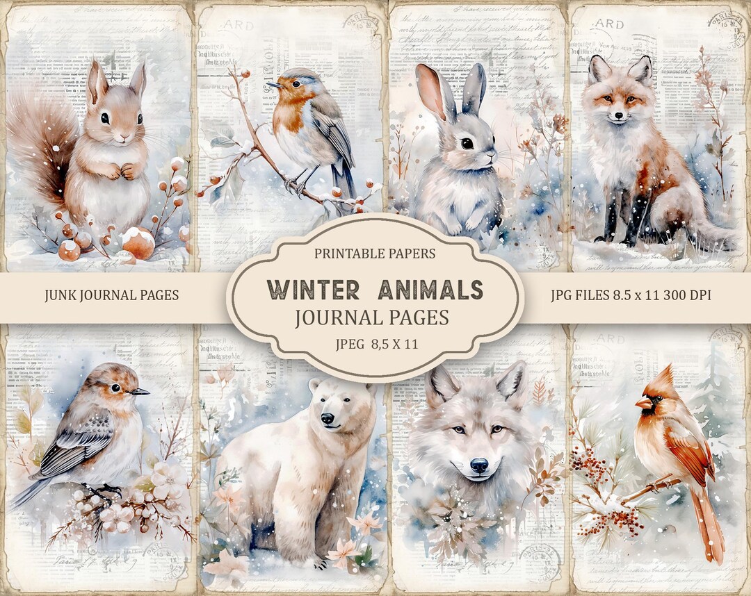 Winter Animals Junk Journal Printable Pages, Junk Journal Kit, Scrapbook, Printable Paper ...