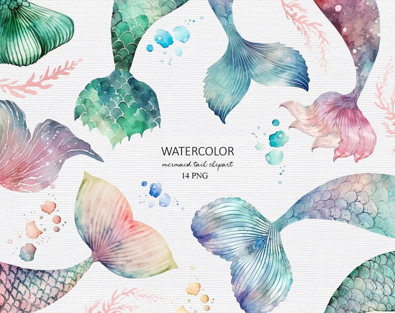 Watercolor Mermaid Tail Clipart Sea Beach Clipart Mermaid - Etsy