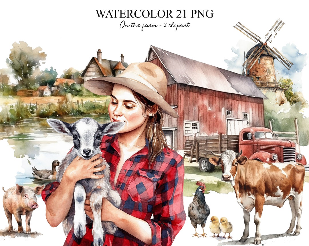 Farm Clipart Bundle 2, 22 PNG, Farm Animals Clipart, Farmhouse Clipart ...