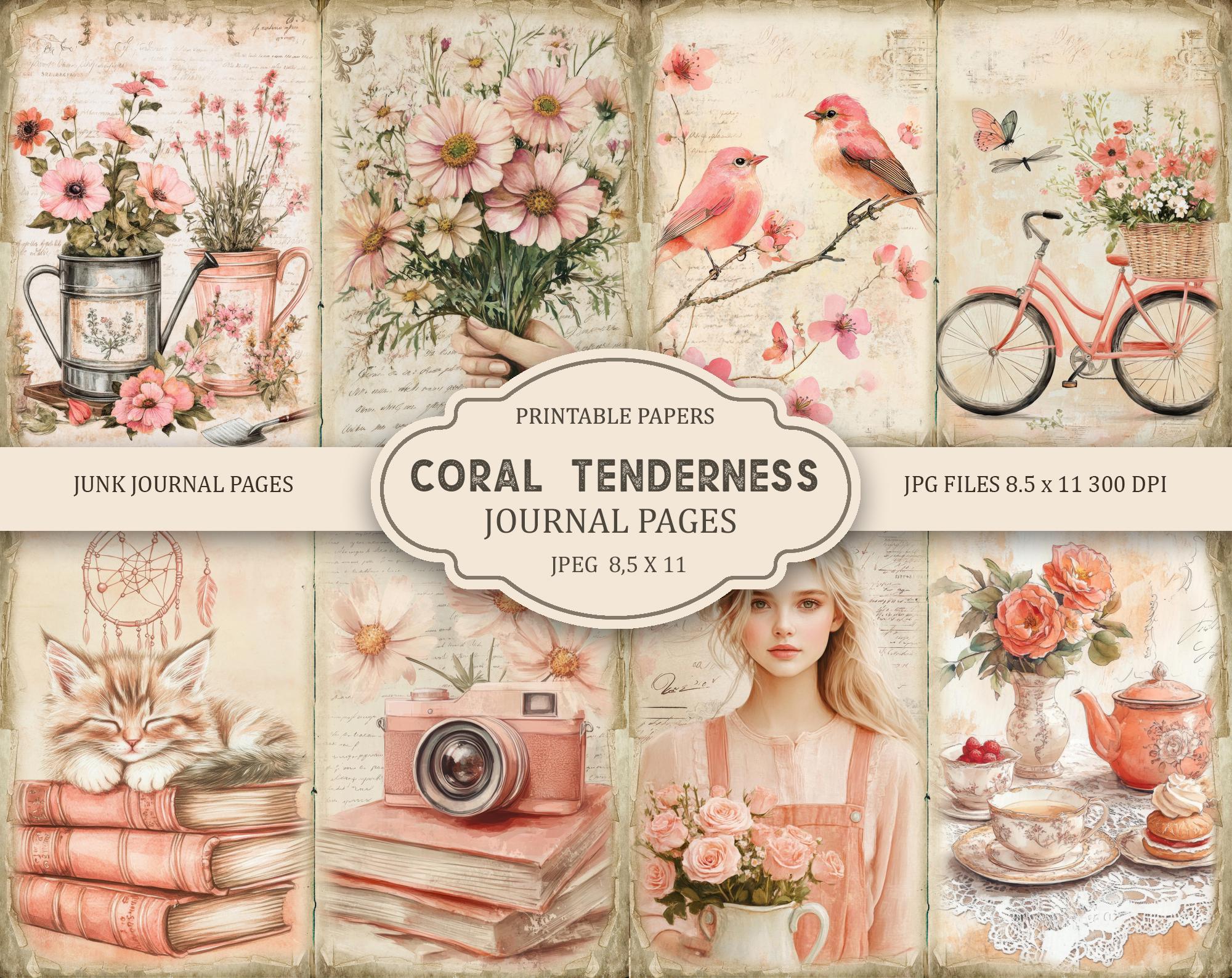 Coral Tenderness Junk Journal Printable Pages, Junk Journal Kit ...