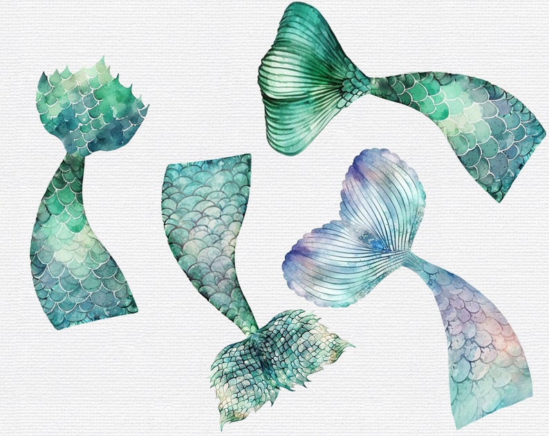 Watercolor Mermaid Tail Clipart Sea Beach Clipart Mermaid - Etsy