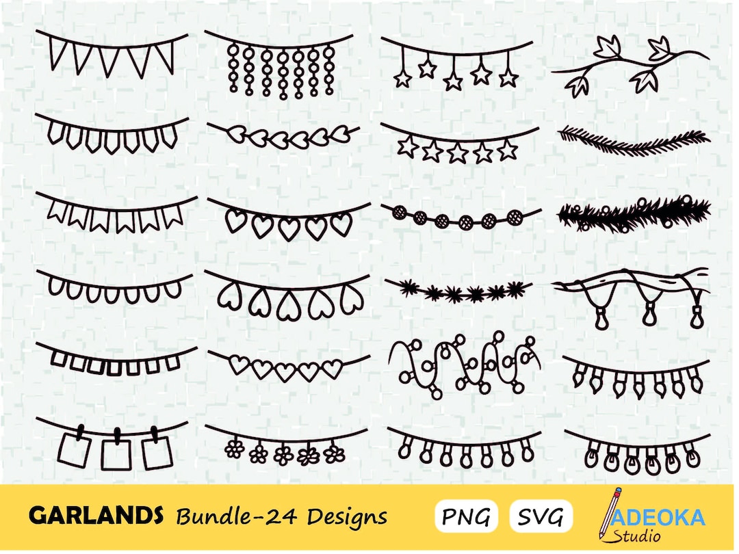 Garlands Bundle 24 Designs Clipart SVG PNG. Unlimited - Etsy