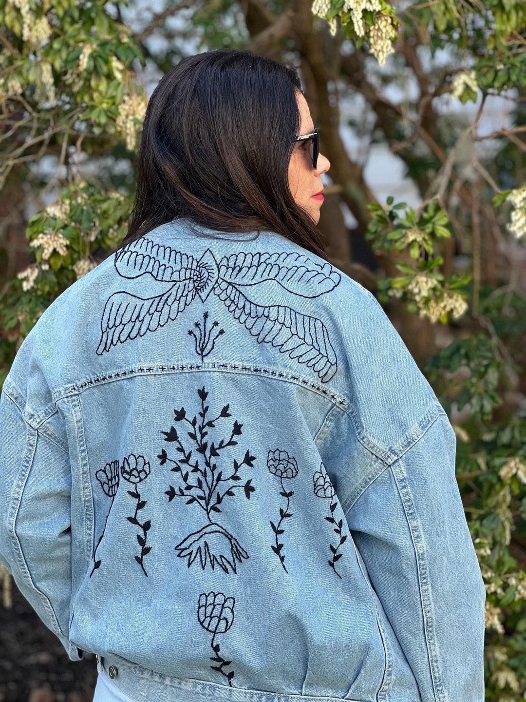 Oversized Denim Embroidered Jean Jacket, Boyfriend Jacket, Embroidered ...