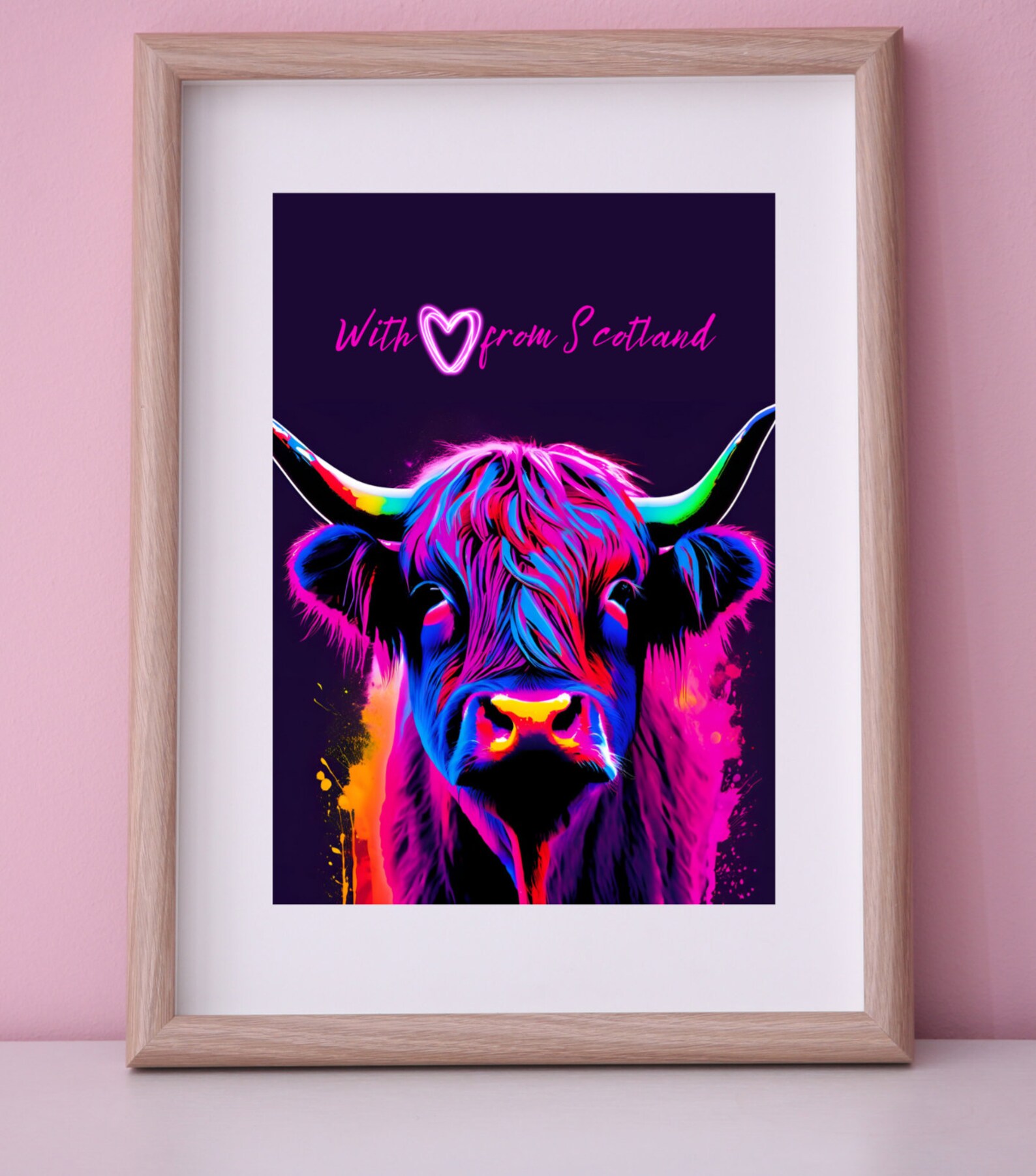 Neon Colourful Highland Cow With Love From Scotland A4 Digital Print ...