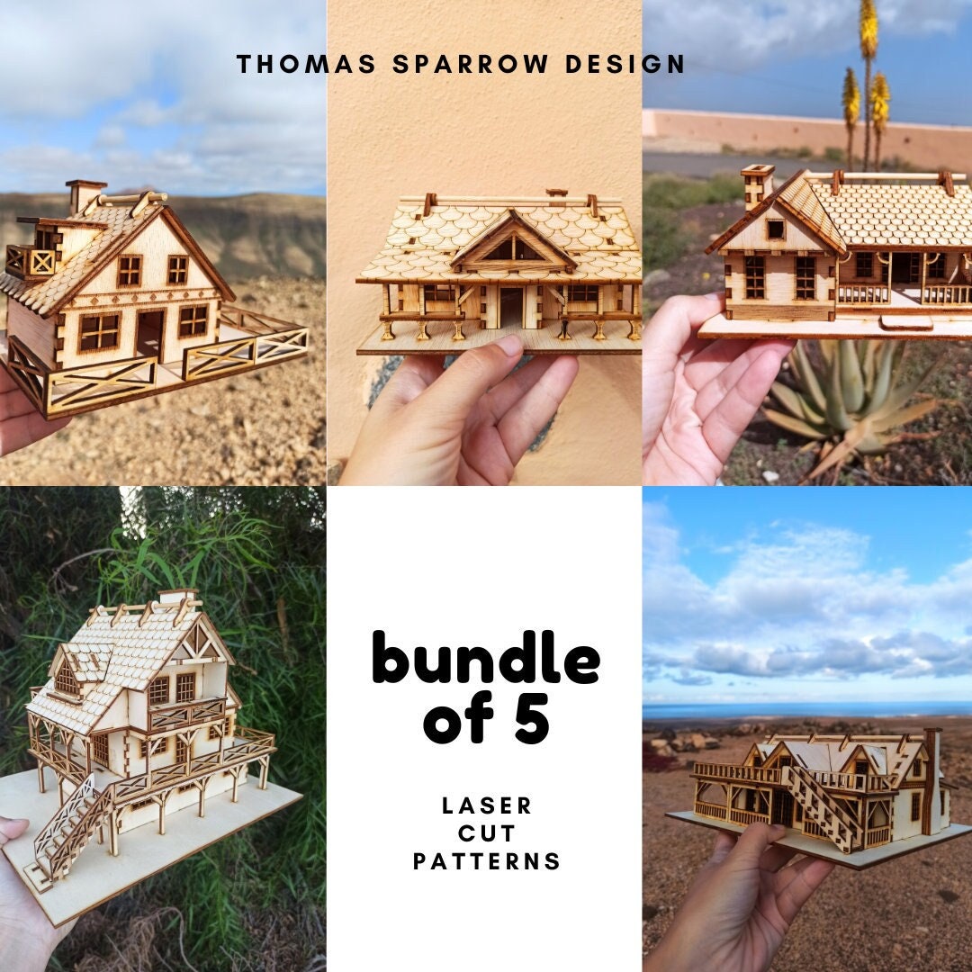 Bundle of 5 Laser Cut Wooden Houses DIGITAL PATTERNS Ai Plt Rld Dxf - Etsy