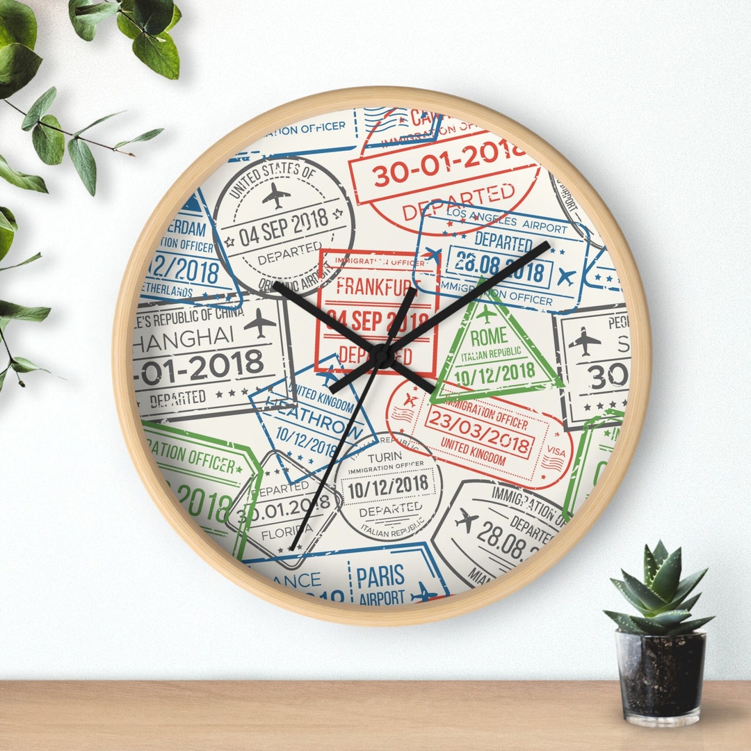 Passport Stamp Wall Clock, Gift for Travel Lover, Study Abroad Student ...